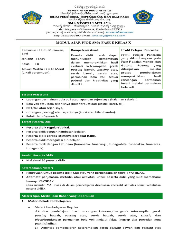 02 Modul Ajar Permainan Bola Voli | PDF | Karier & Perkembangan