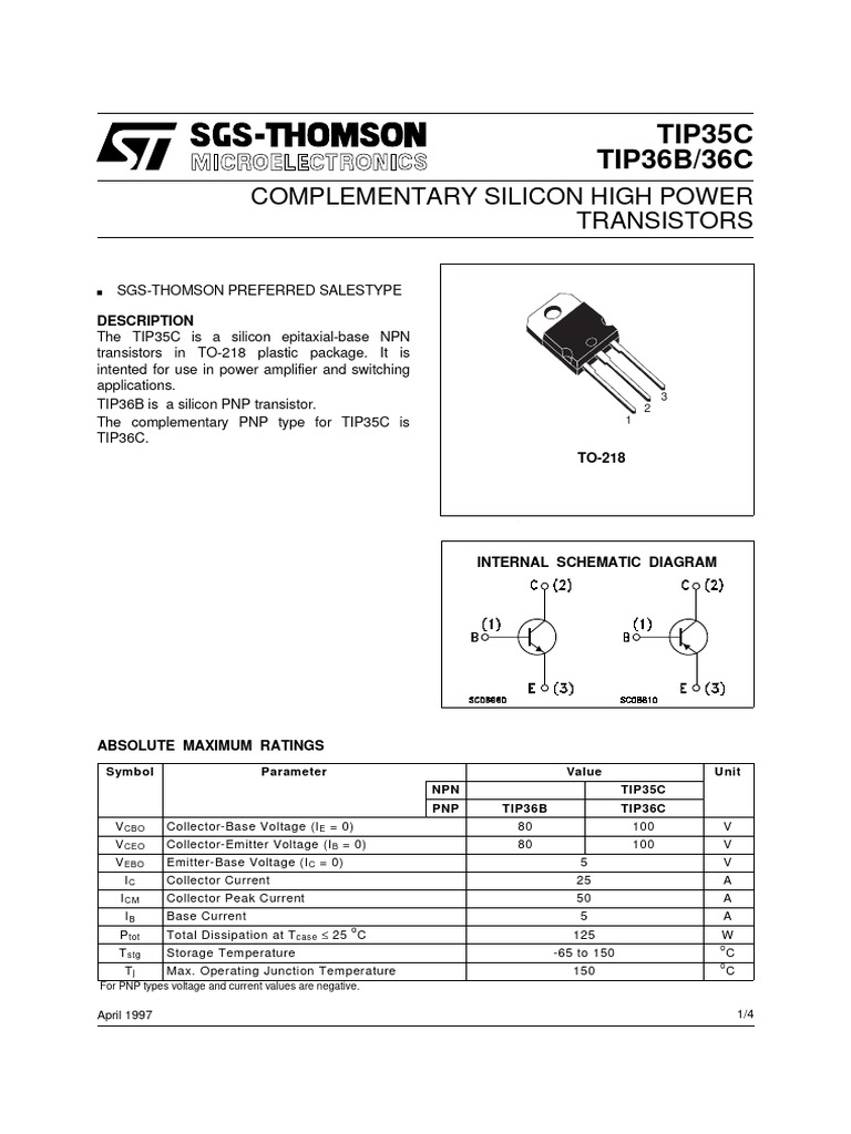 TIP36C | PDF | Bipolar Junction Transistor | Computer Engineering