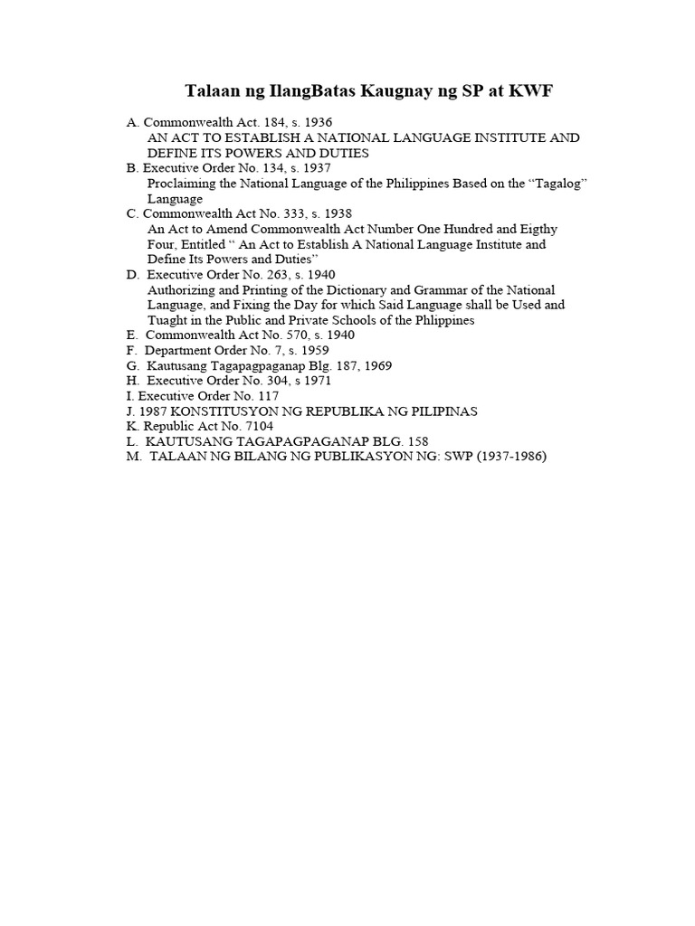 Philippine Language Institute Laws | PDF | President Of The Philippines ...