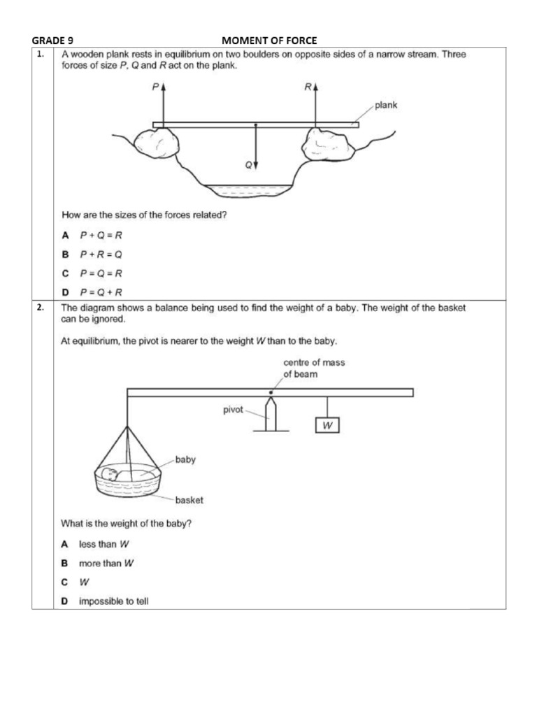 Worksheet GRADE 9 - MOMENT OF FORCE | PDF