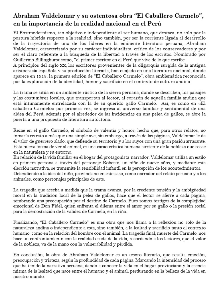 Abraham Valdelomar y Su Ostentosa Obra | PDF | Perú