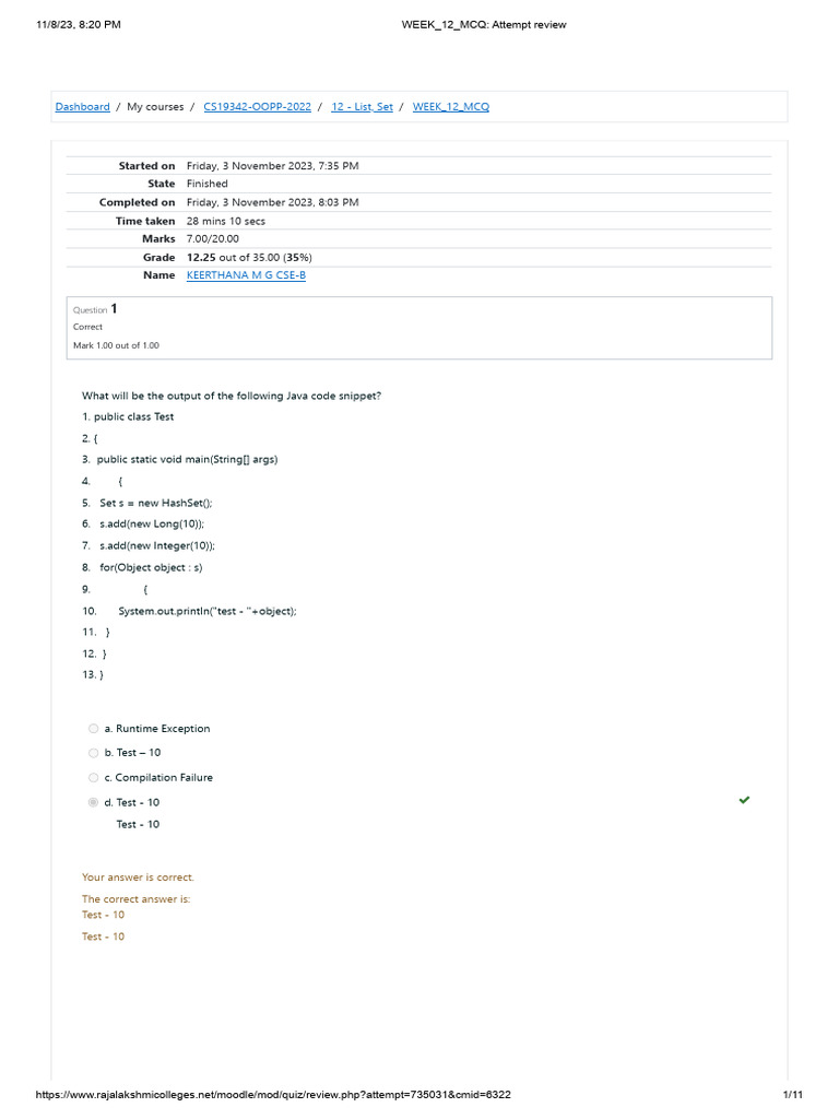Java Collections MCQ Review | PDF | Data Management | Systems Engineering