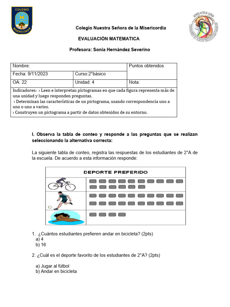 Prueba Pictogramas 2° Basico | PDF