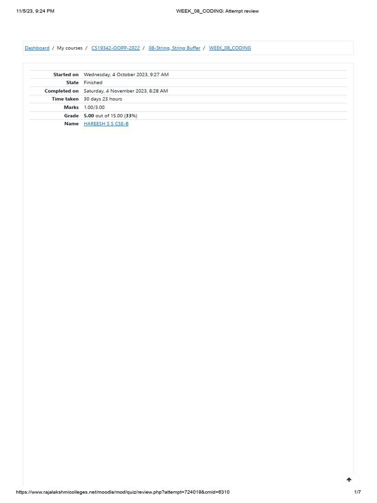 WEEK - 08 - CODING - Attempt Review Hareesh | PDF | String (Computer Science) | Notation
