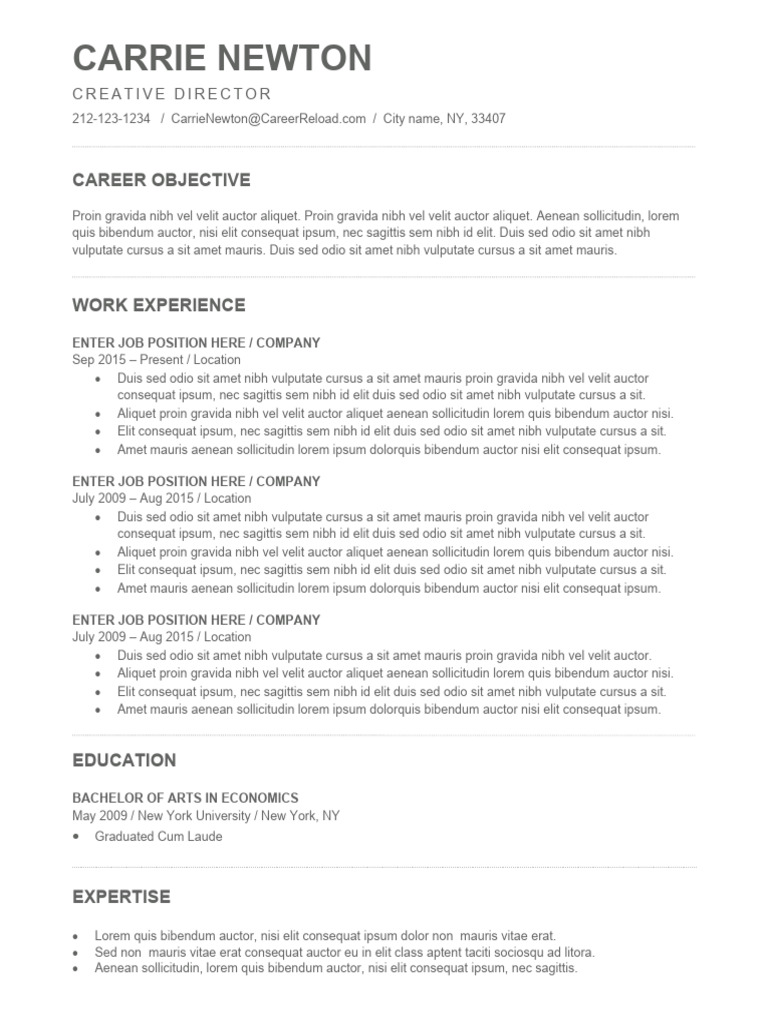Resume Template Carrie | PDF | Monopoly (Economics) | Freedom Of ...