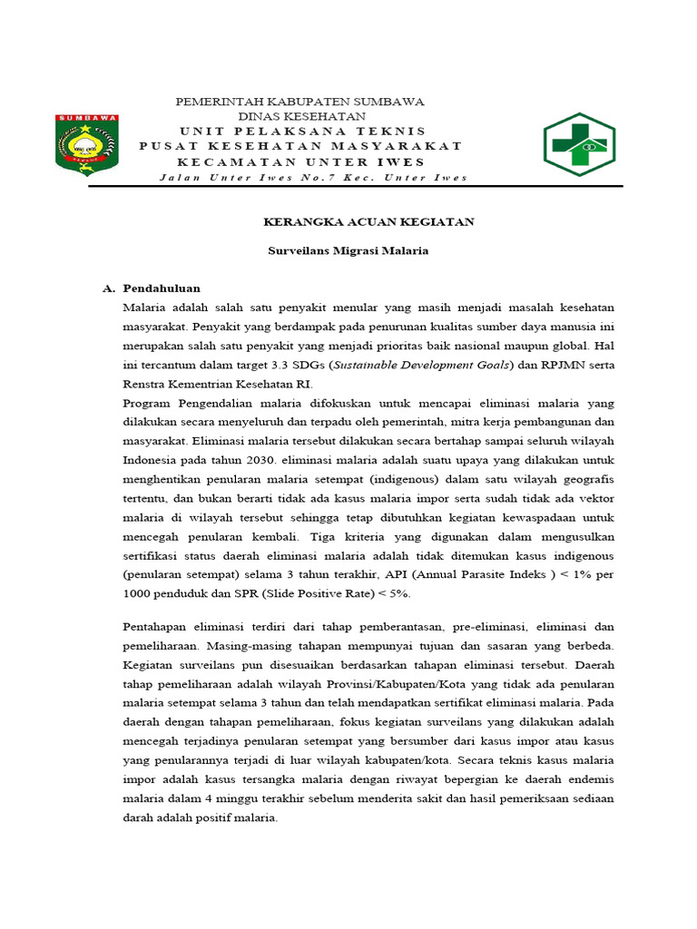 KAK Surveilans Migrasi Malaria | PDF