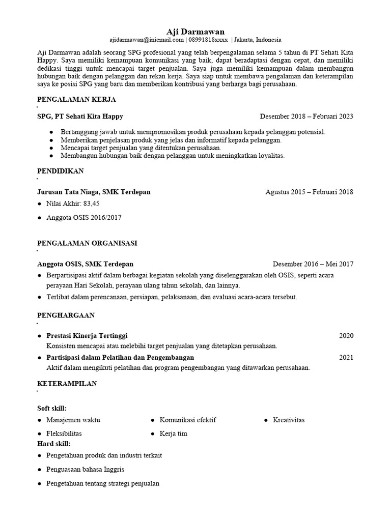 CV Ats SPG Terbaru | PDF | Bisnis | Pengelolaan Keuangan & Uang