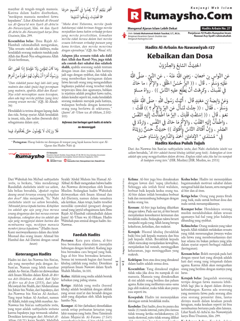 Buletin Arbain Hadits 27 Kebaikan Dan Dosa | PDF