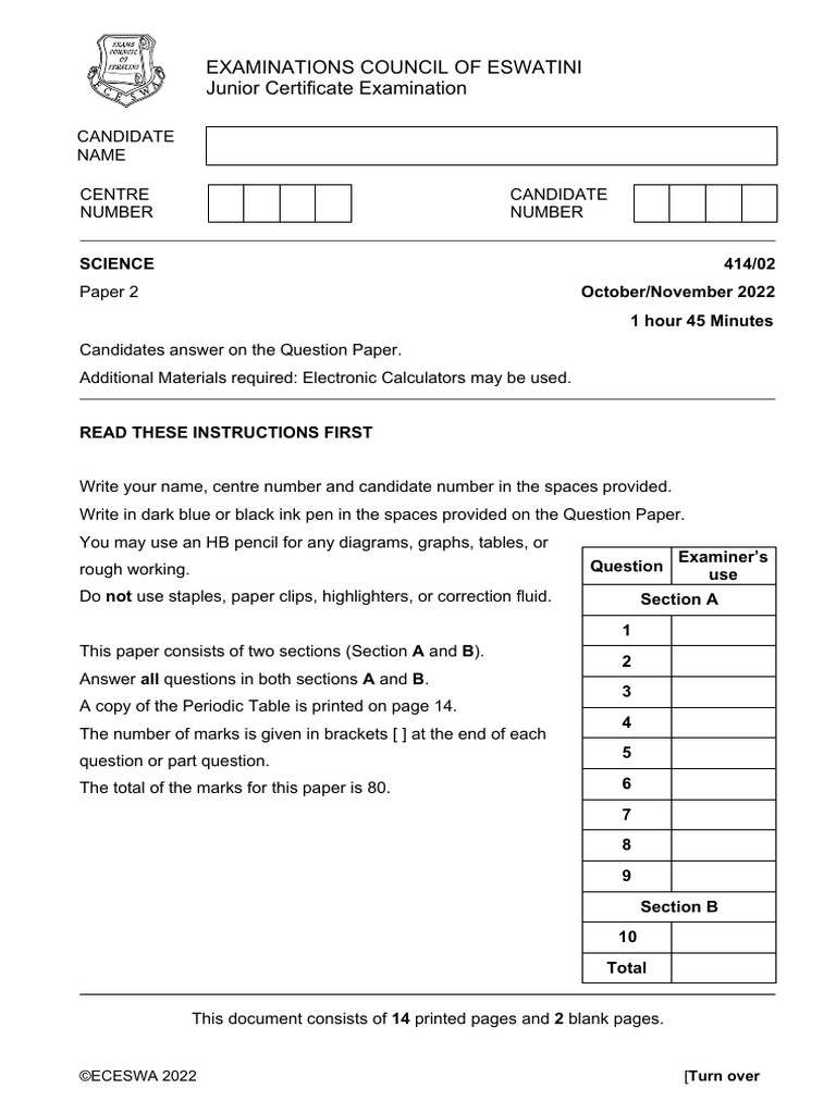 Junior Certificate Science Exam | PDF | Metallic Elements | Nature