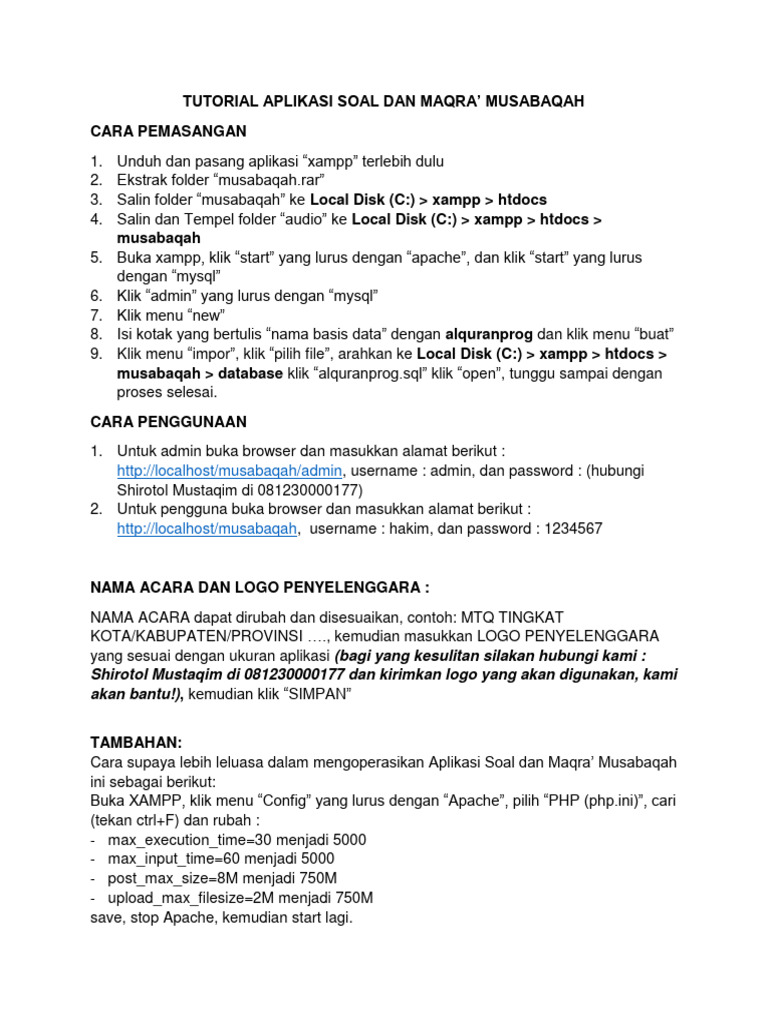 Tutorial Aplikasi Soal Dan Maqra Musabaqah Ringkas | PDF | Komputer