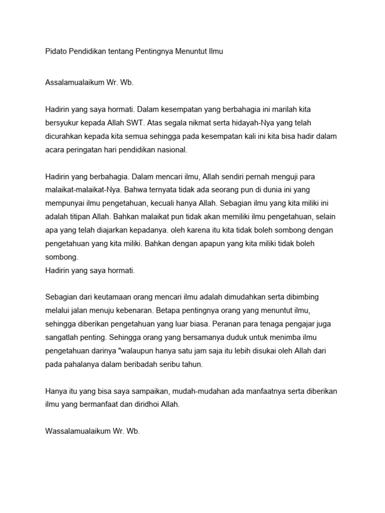 Contoh Pidato Pendidikan Tentang Pentingnya Menuntut Ilmu | PDF