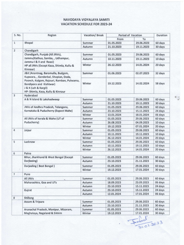 Vacation Schedule 2023-24 - 0001 | PDF