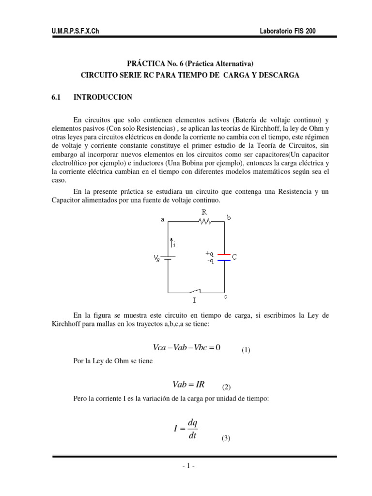Practica 6 Circuito Serie RC para Tiempo de Carga y Descarga (Practica Alternativa) | Descargar ...