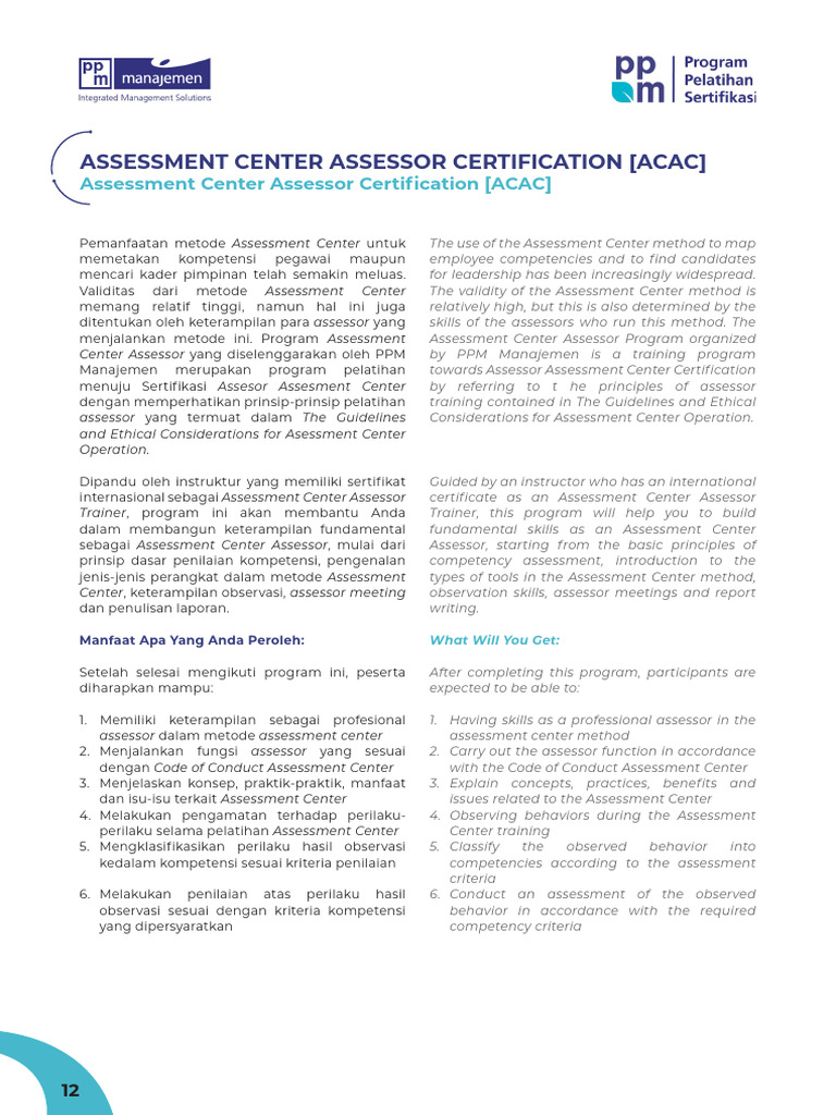 Assessment Center Assessor Certification (Acac) | PDF