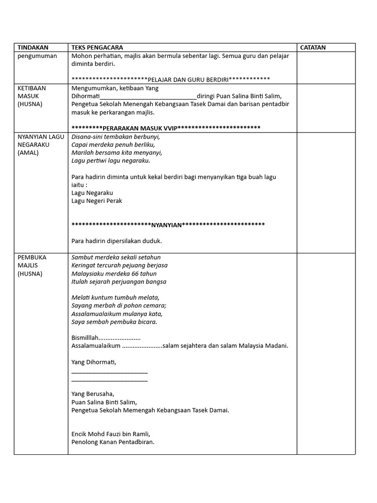 Teks Pengacara Majlis Penutupan Bulan Kemerdekaan | PDF Teks Pengacara Majlis Penutupan Bulan Kemerdekaan | PDF