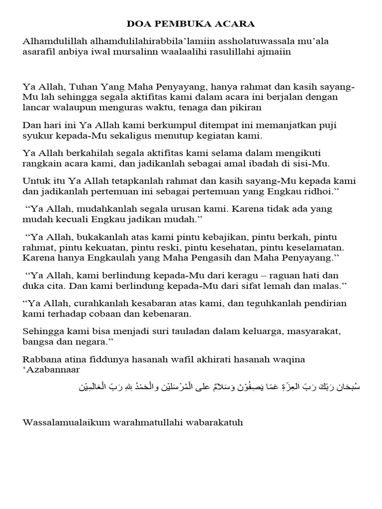 Doa Pembuka Acara | PDF
