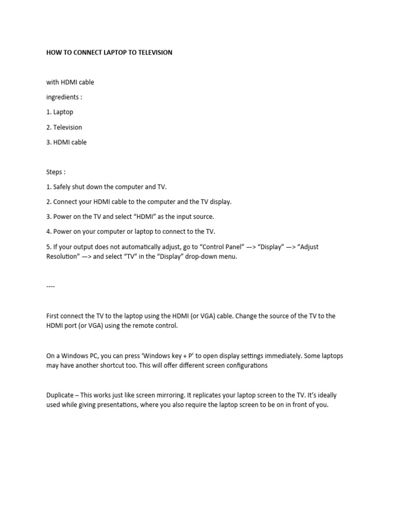 How To Connect Laptop To Television | PDF How To Connect Laptop To Television | PDF