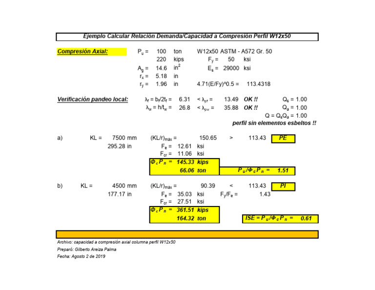 Ejemplo Capacidad A Compresión Axial Perfil W12x50 | PDF | Ciencia y ...