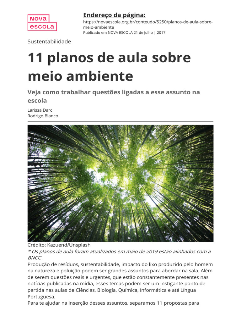 11 Planos de Aula Sobre Meio Ambiente | PDF | Ambiente natural | Science