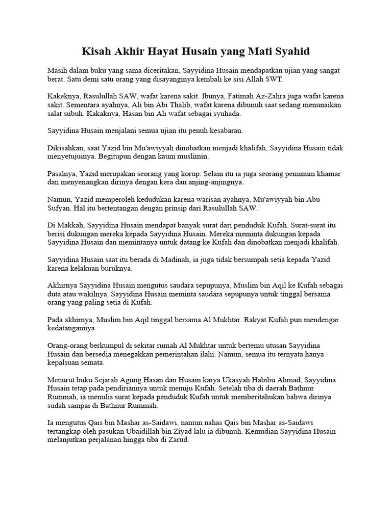 Kisah Akhir Hayat Husain Yang Mati Syahid | PDF
