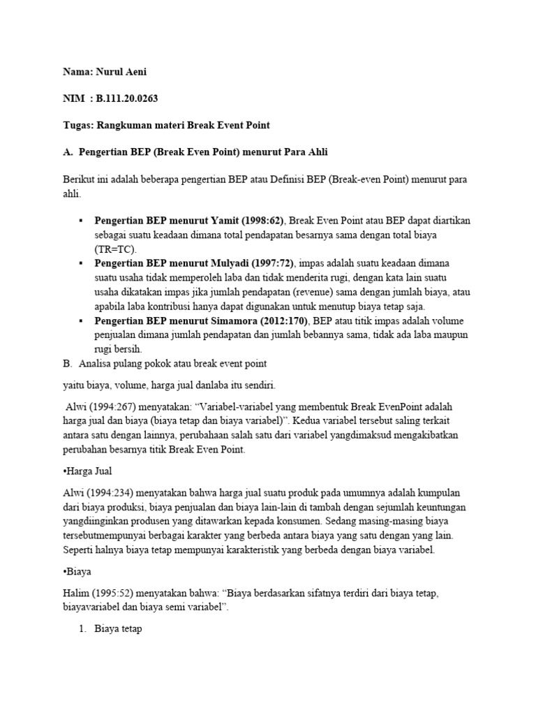 Rangkuman Materi BEP | PDF