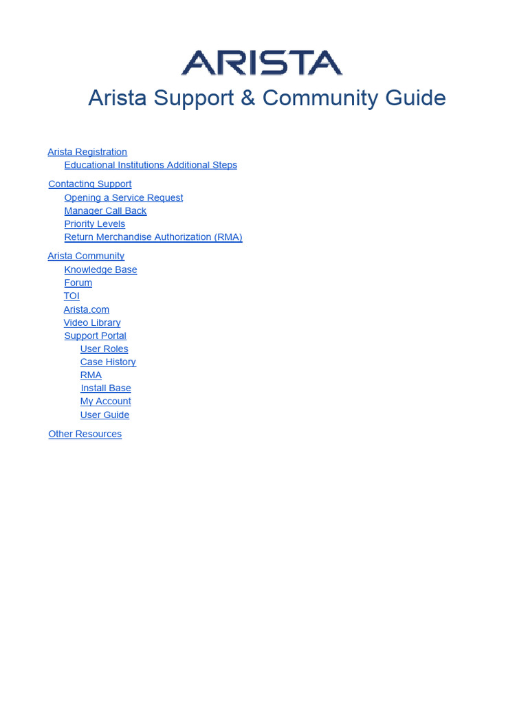 Arista Support & Community Overview | PDF | Internet Forum | Websites