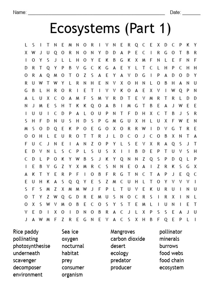 Ecosystems Wordsearch | PDF | Environmental Conservation | Systems Biology