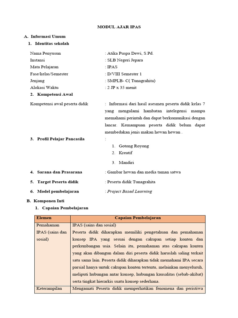 MODUL AJAR IPAS 2 Perkembangbikan Makhluk Hidup | PDF