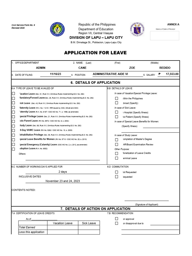 Form 6 Template | PDF | Parental Leave | Sick Leave