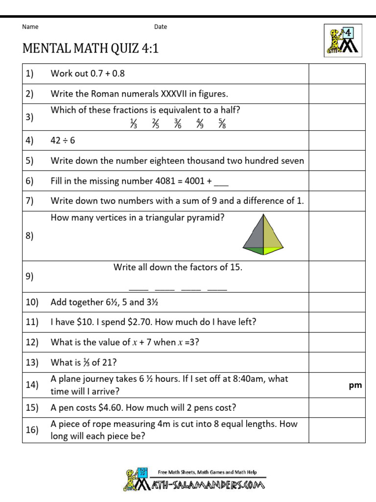 Mental Math 4th Grade 1 | PDF | Mathematics | Arithmetic