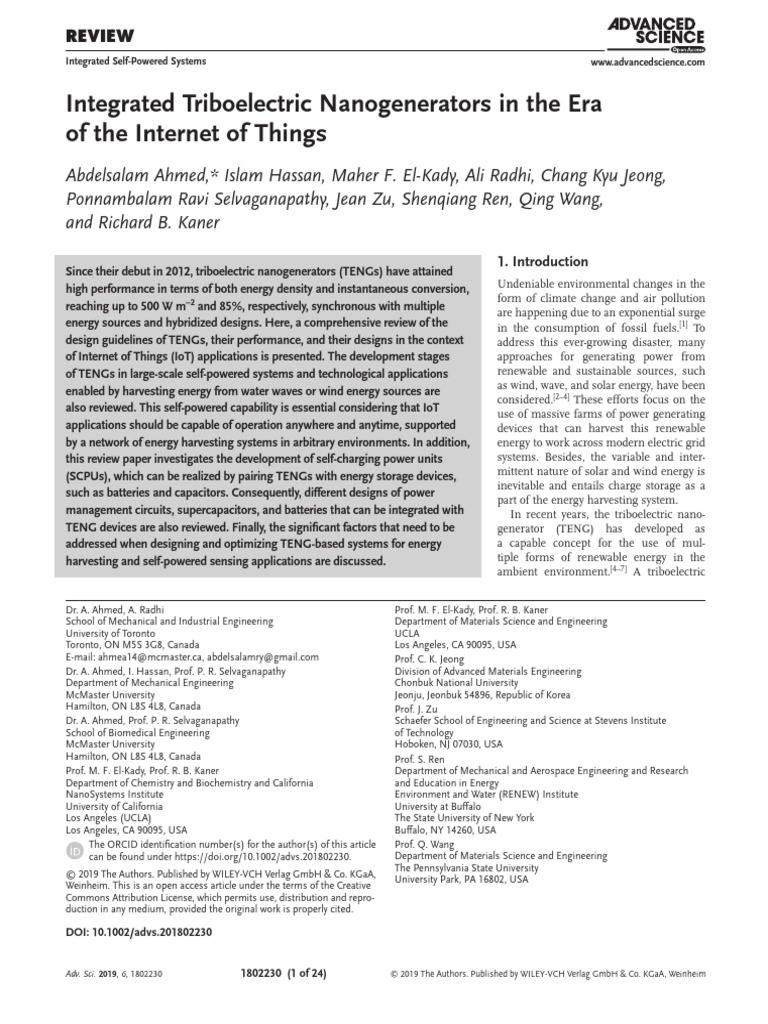 Integrated Triboelectric Nanogenerators in The Era | PDF | Electromagnetism | Electrical Engineering