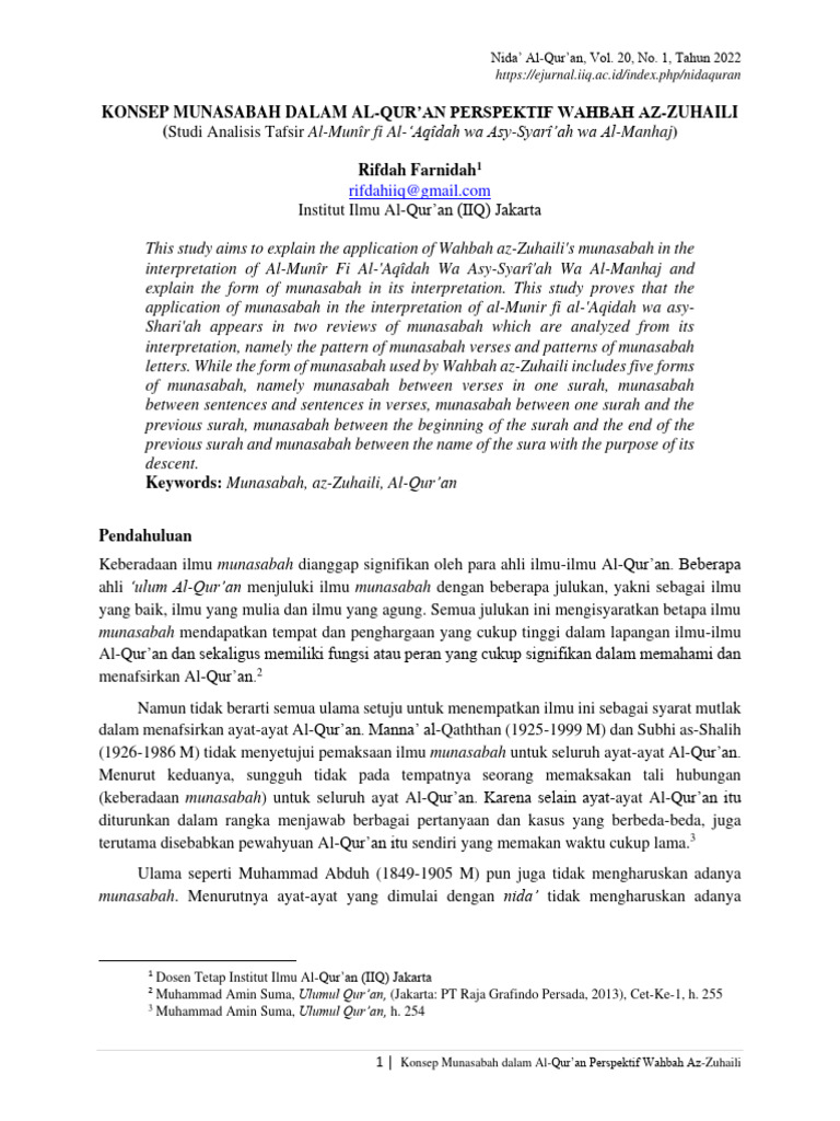 JURNAL Munasabah Wahbah Zuhaili | PDF | Agama & Spiritualitas