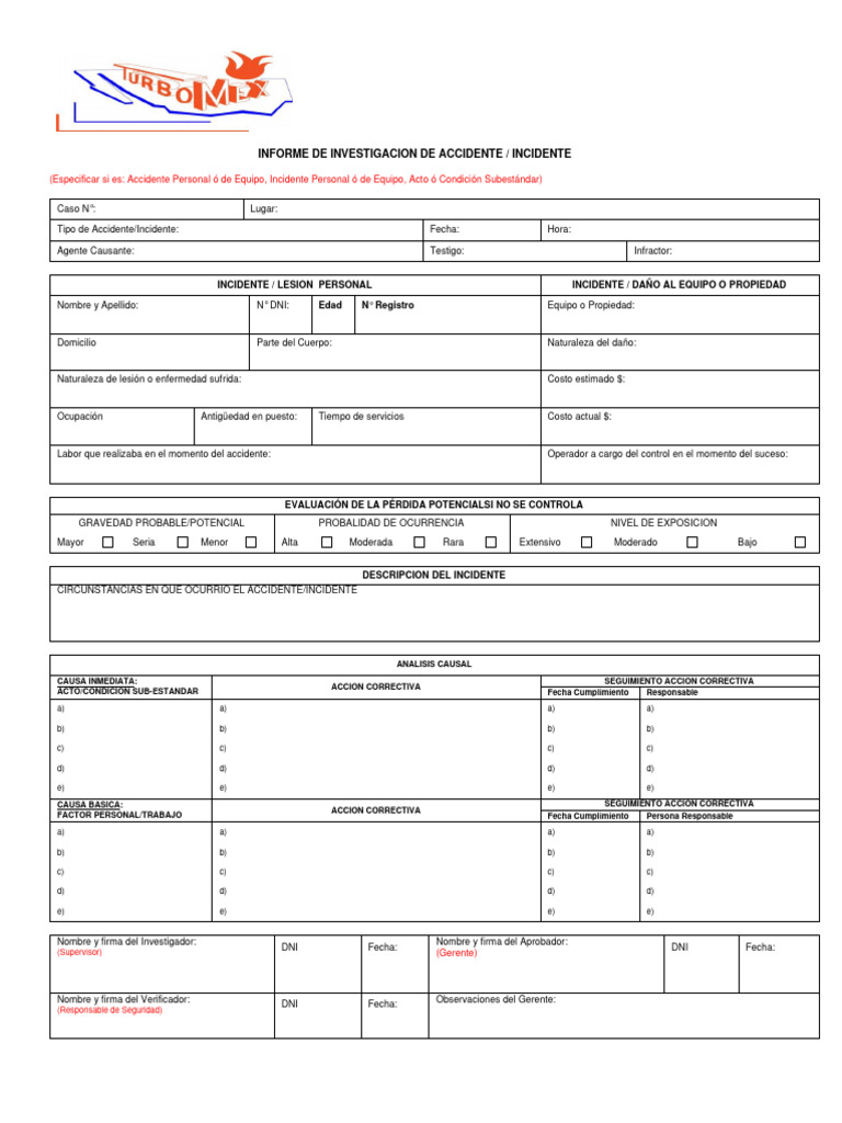 Informe de Investigacion de Accidente | PDF