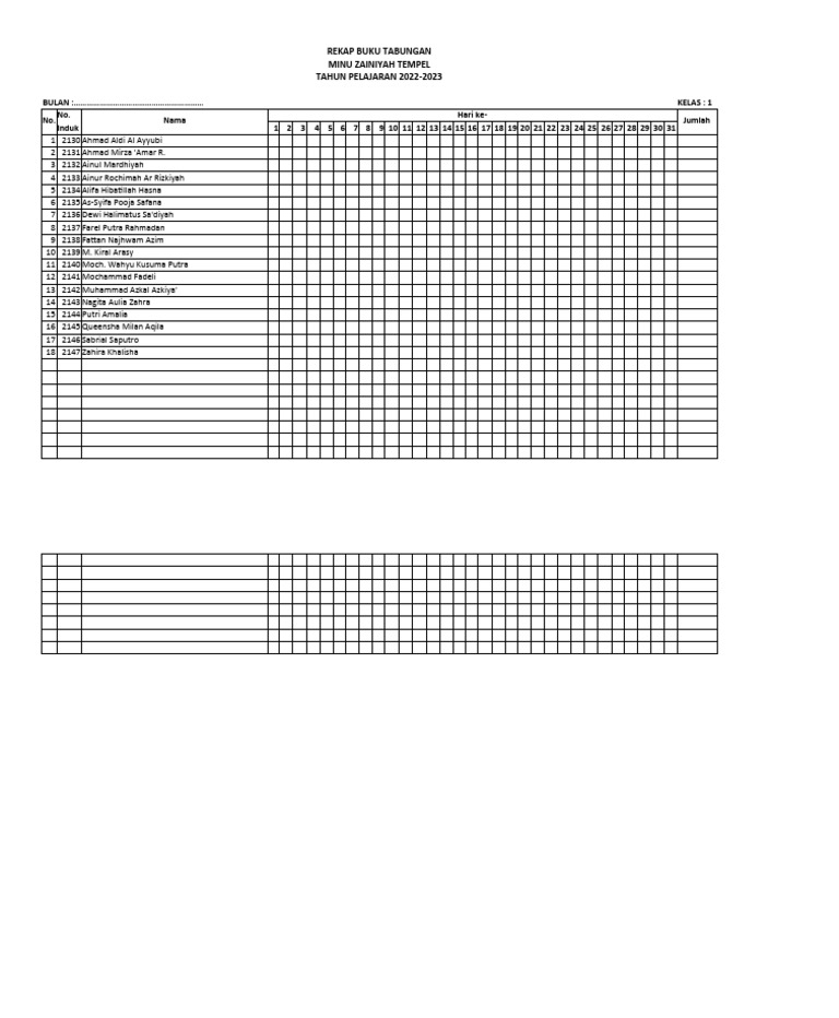 Rekap Tabungan Kelas 1 | PDF