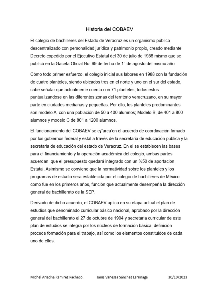 Historia del COBAEV en Veracruz | PDF