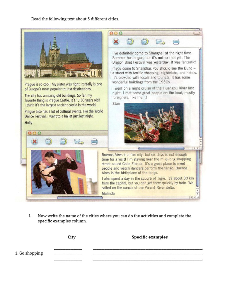 Reading Comprehension Workshop - Describing Cities - Worksheet - Course ...