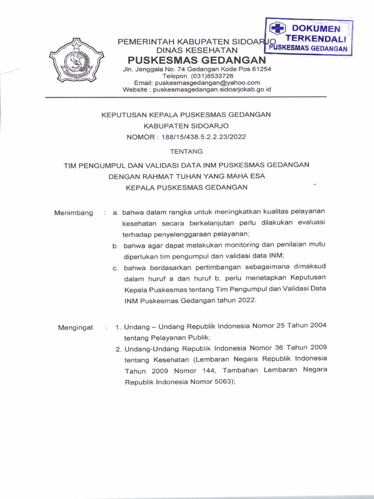 SK Tim Pengumpul Data Dan Validasi | PDF