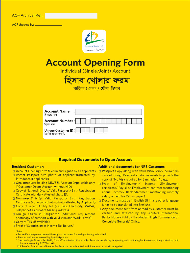 EBL Individual Account Opening Form 2023 | PDF