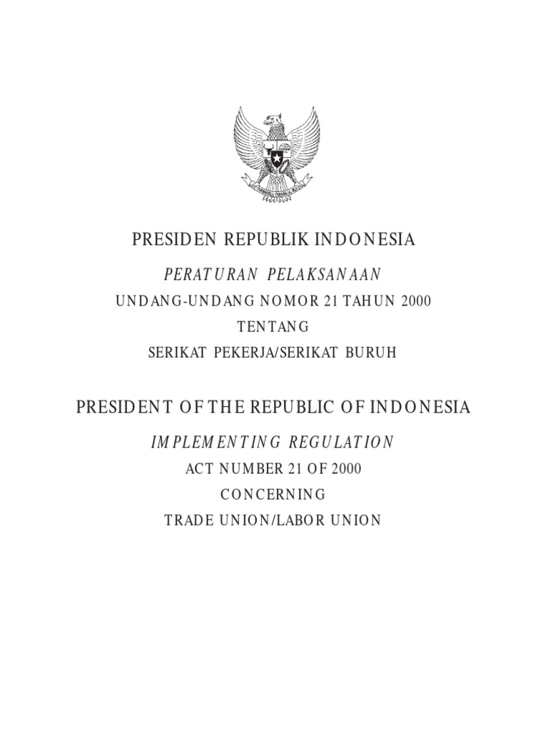 2001 02 15 - Uu No. 21 Tahun 2020 - Serikat Pekerja | PDF