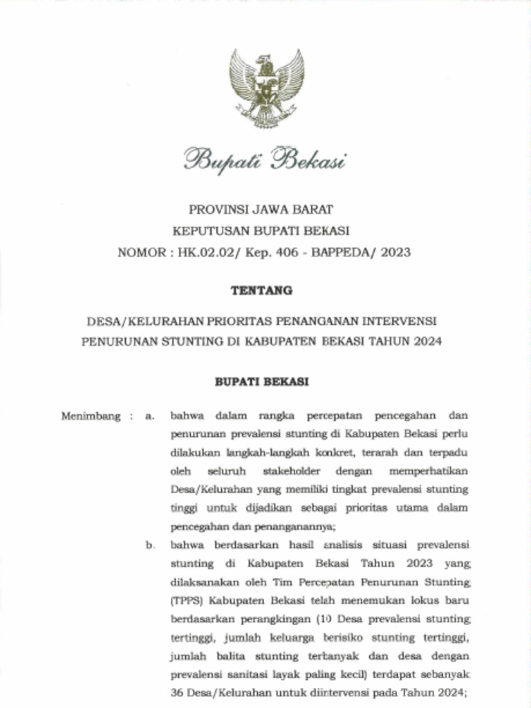 SK Lokus Stunting Tahun 2024 Kab. Bekasi | PDF