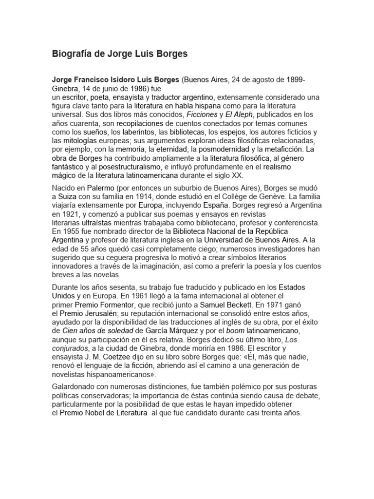 Biografía de Jorge Luis Borges | PDF | Las artes