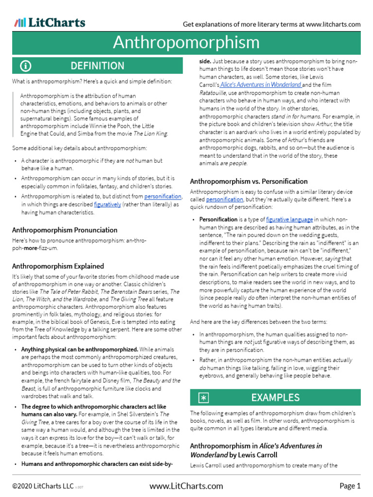 LitCharts Anthropomorphism | PDF | Anthropomorphism | Alice (Alice's ...