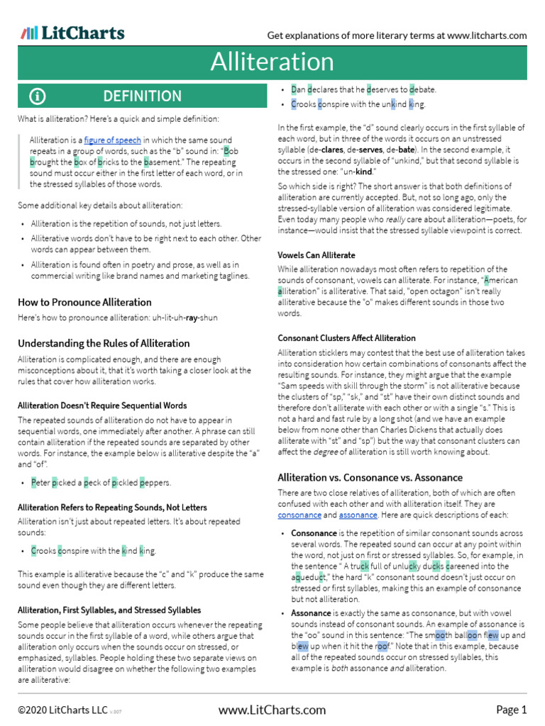 LitCharts Alliteration | PDF | The Raven | Syllable