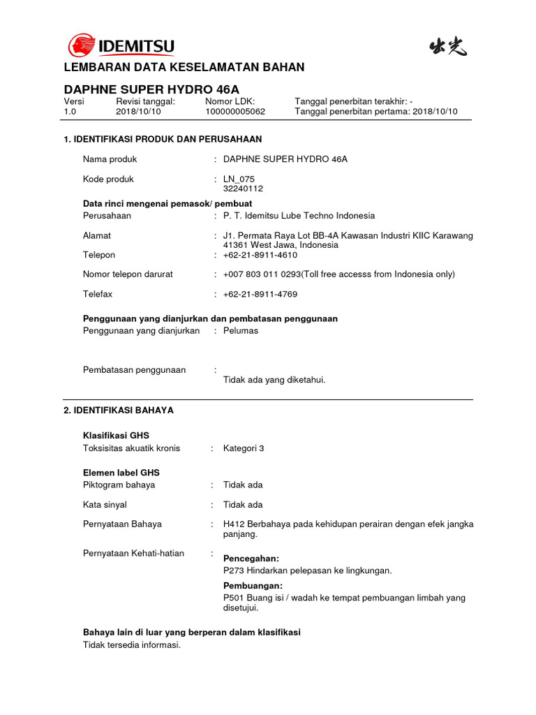 Lembar Data Keselamatan Daphane 46A | PDF | Kesehatan Holistik