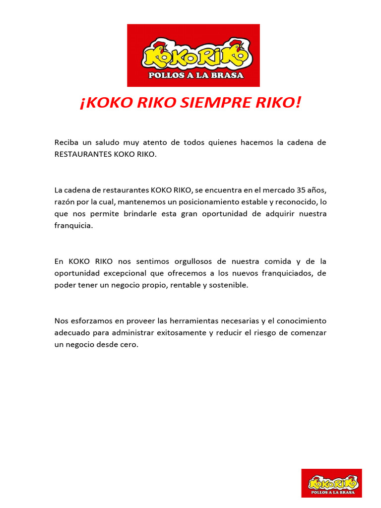 Propuesta Franquicia Koko Riko 11-10-2021 | PDF | Alimentos | Cocinando