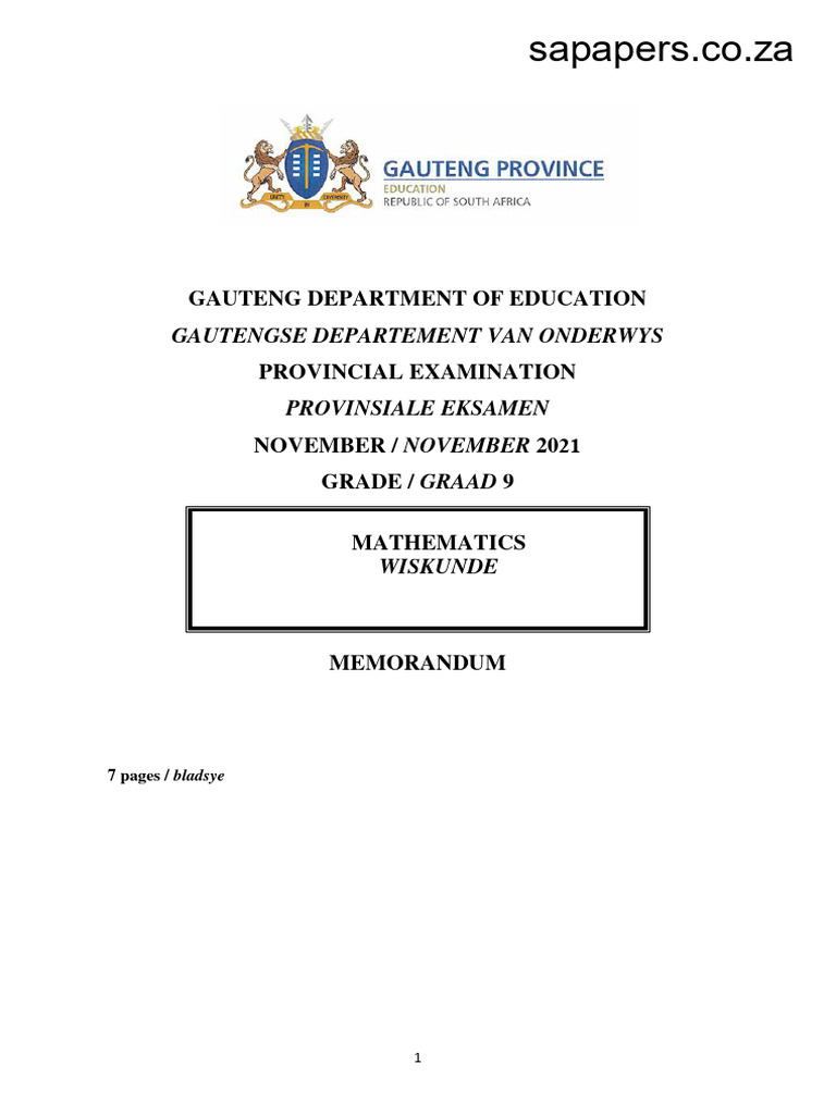 2021 GRADE 9 MATHS FINAL EXAM GP MEMO | PDF | Euclid | Classical Geometry