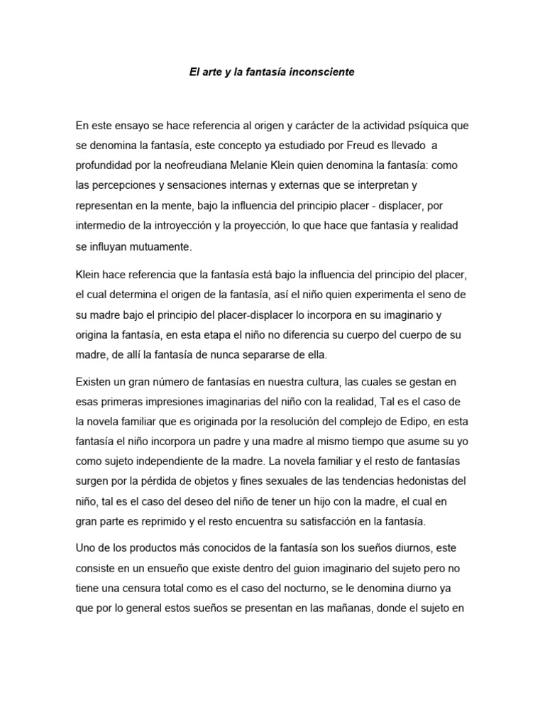 El Arte y La Fantasía Inconsciente | PDF | Libido | Sueño