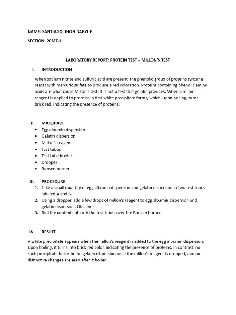 Millon's Test - Protein Test | PDF