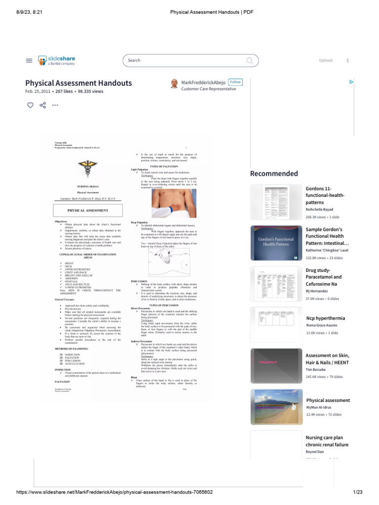 Physical Assessment Handouts PDF | PDF | Edema | Anatomy