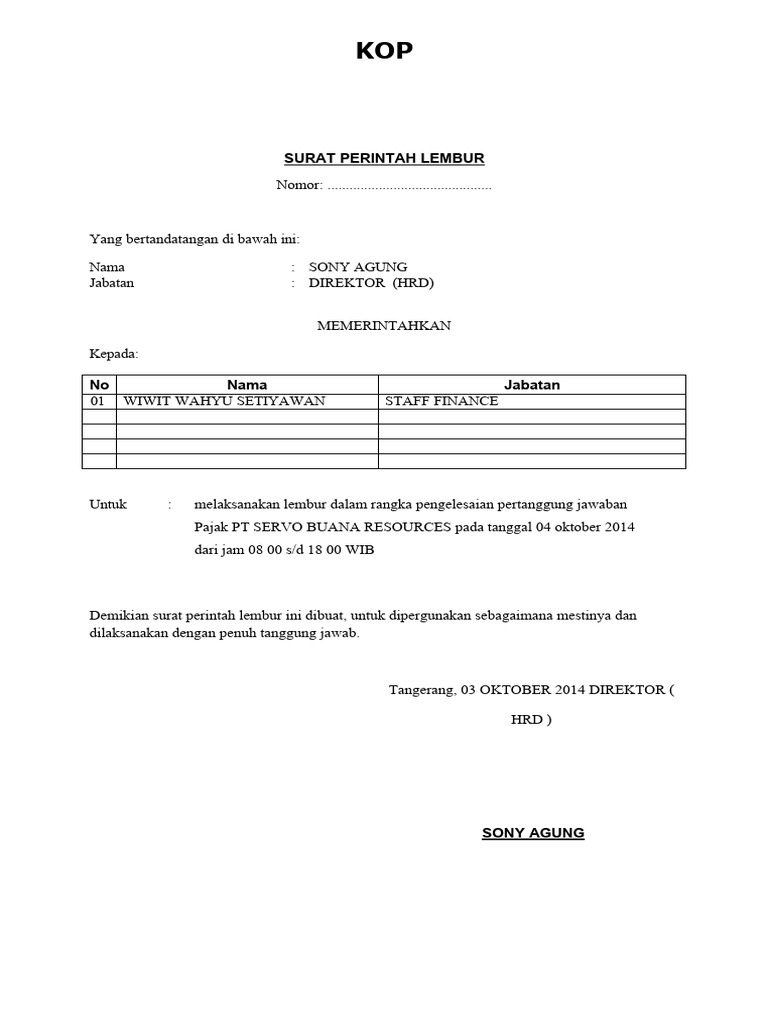 CONTOH Surat Perintah Lembur | PDF